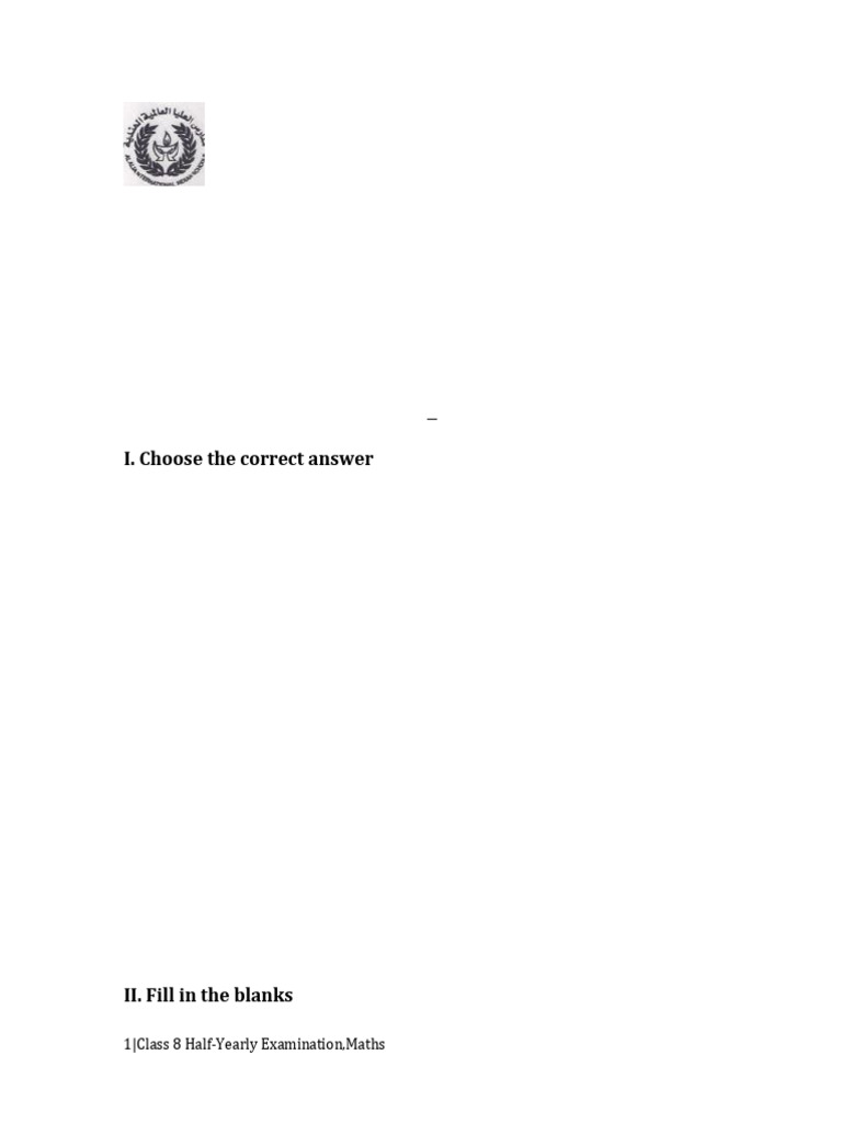 8th Maths Halfyearly Exam | PDF | Numbers | Elementary Geometry