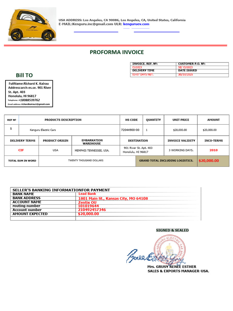 Proforma Invoice - MR Richard PDF | PDF | Invoice | Business