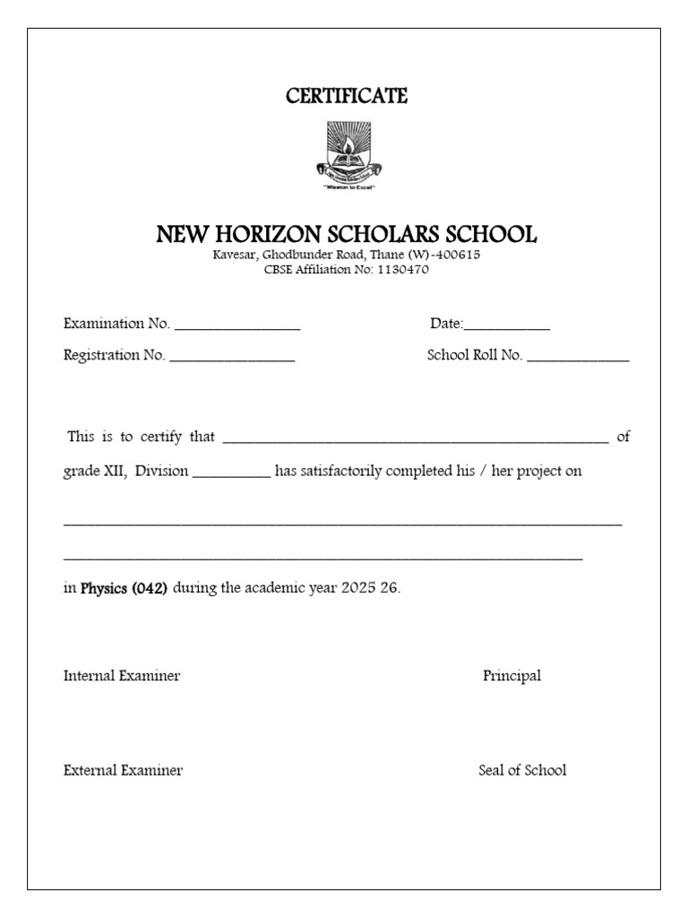 Physics Certificate 25-26 | PDF