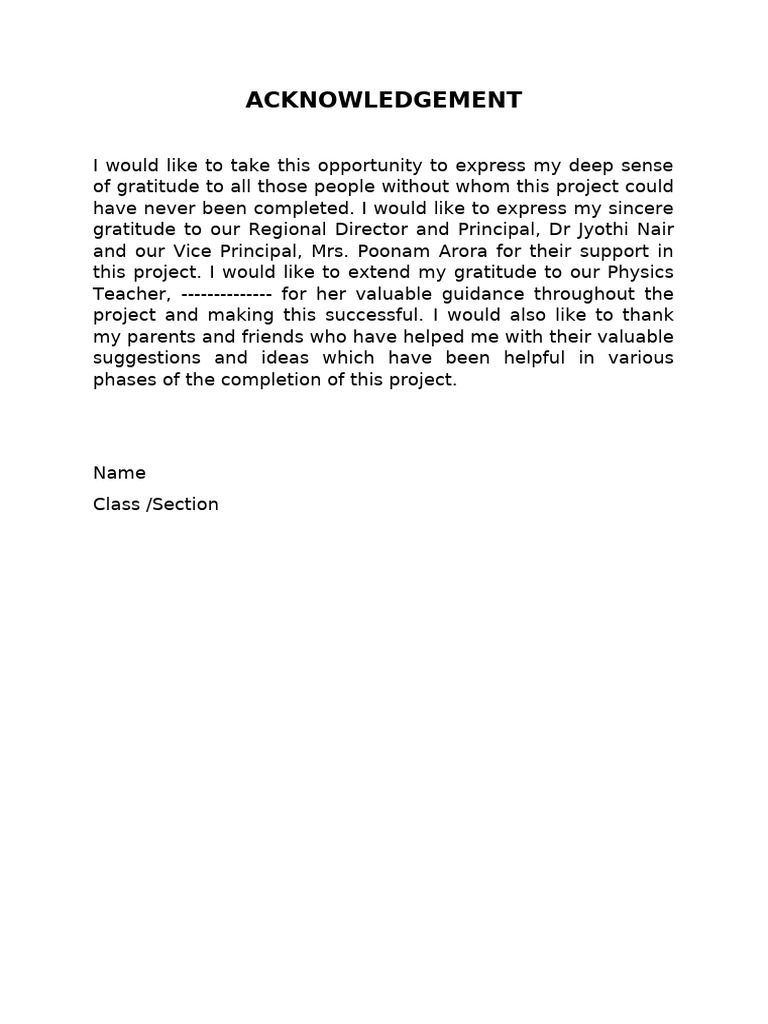 Project Acknowledgements and Gratitude | PDF