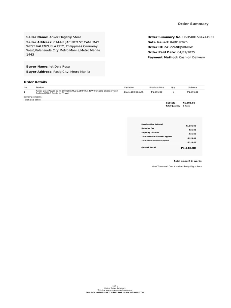 Order Summary | PDF | Business | Payments