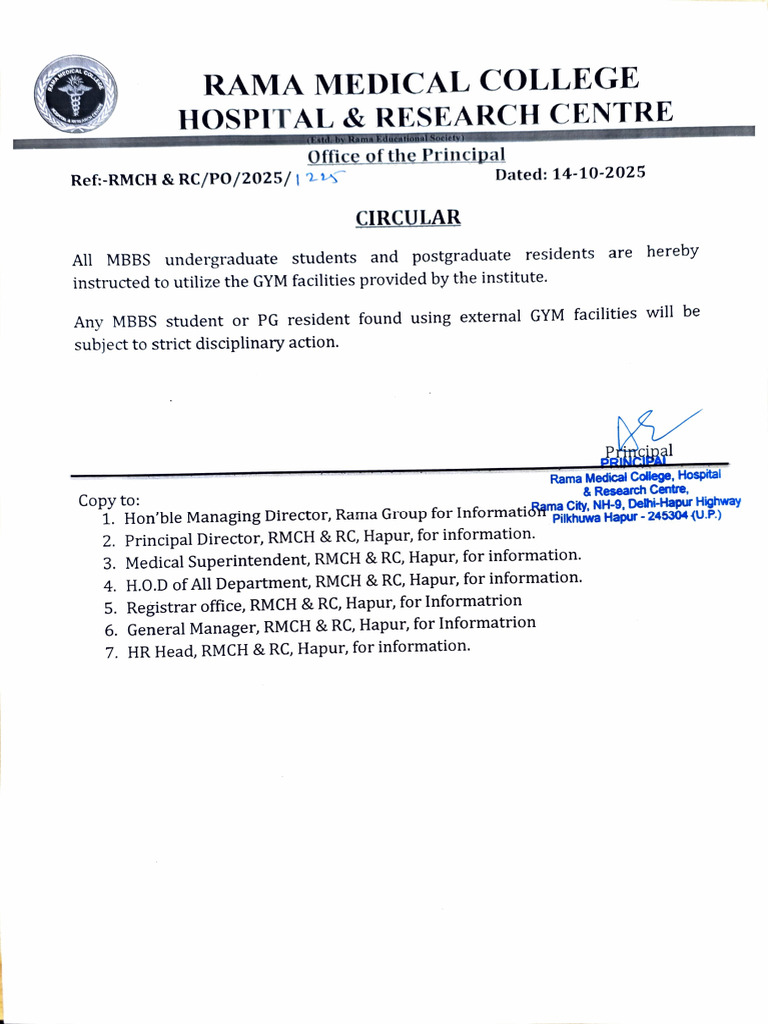 Circular Reg. GYM Facilities | PDF