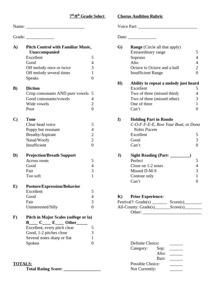 7-8 Select Chorus Audition Sheet | PDF | Linguistics | Phonetics
