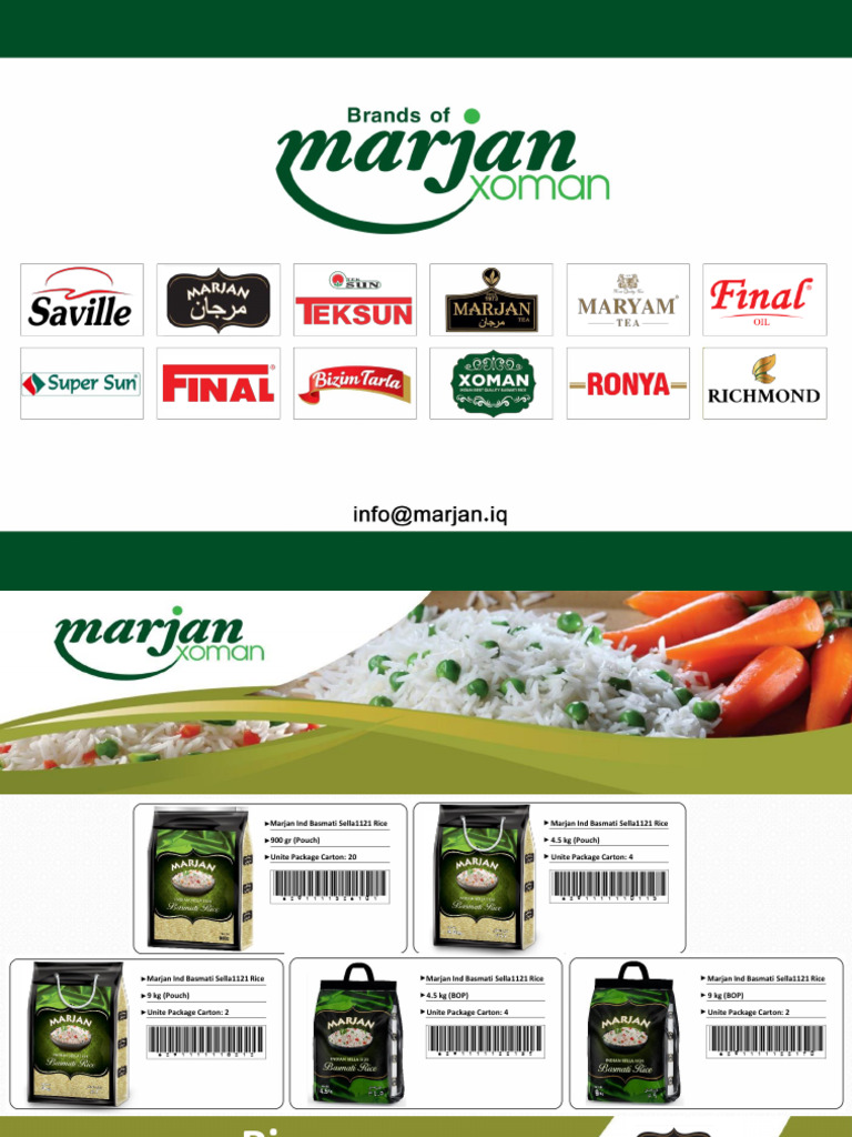 Marjan Xoman Basmati Rice Products | PDF | Foods | Cuisine