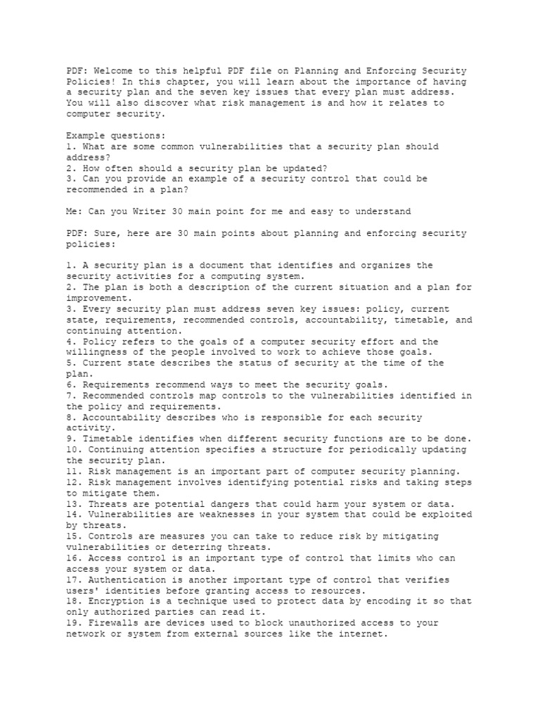 ChatPDF Chapter 6 Planning and Enforcing Security Policies | PDF ...