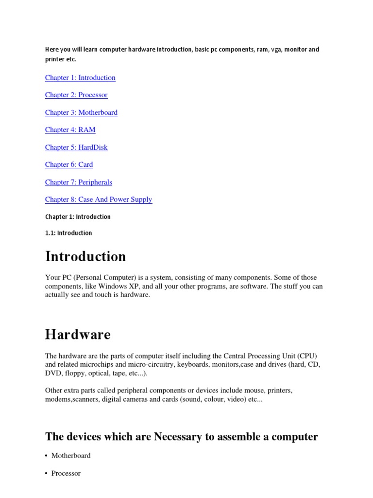 An Introduction to Basic Computer Hardware Components and Peripherals ...