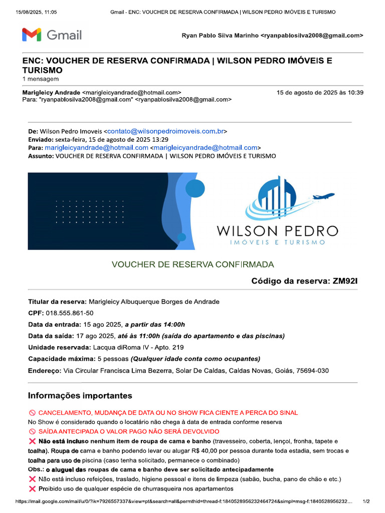 Gmail - Enc - Voucher de Reserva Confirmada - Wilson Pedro Imóveis e ...