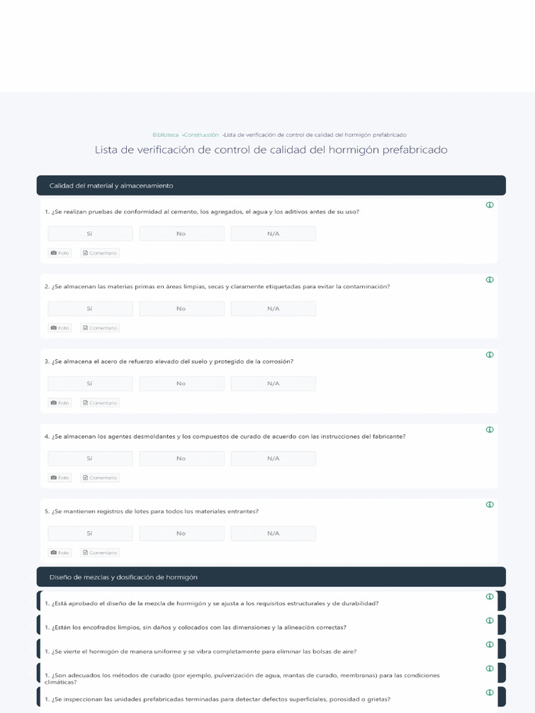 GoAudits - Precast Concrete Quality Control Checklist (Sample) | PDF