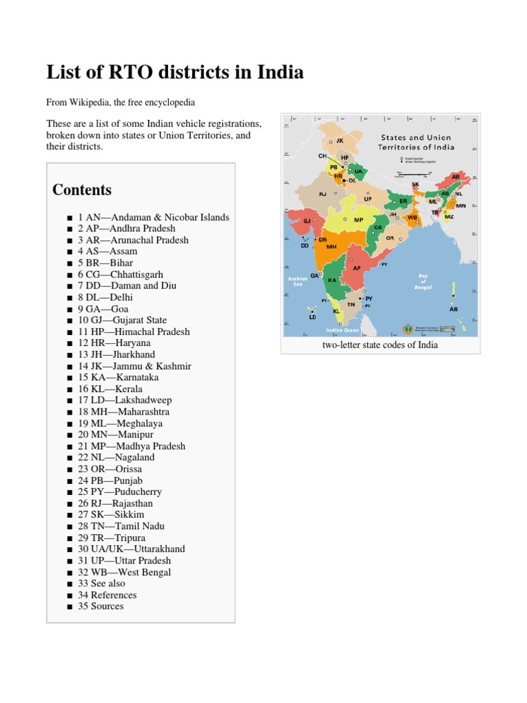 List of RTO Districts in India | PDF