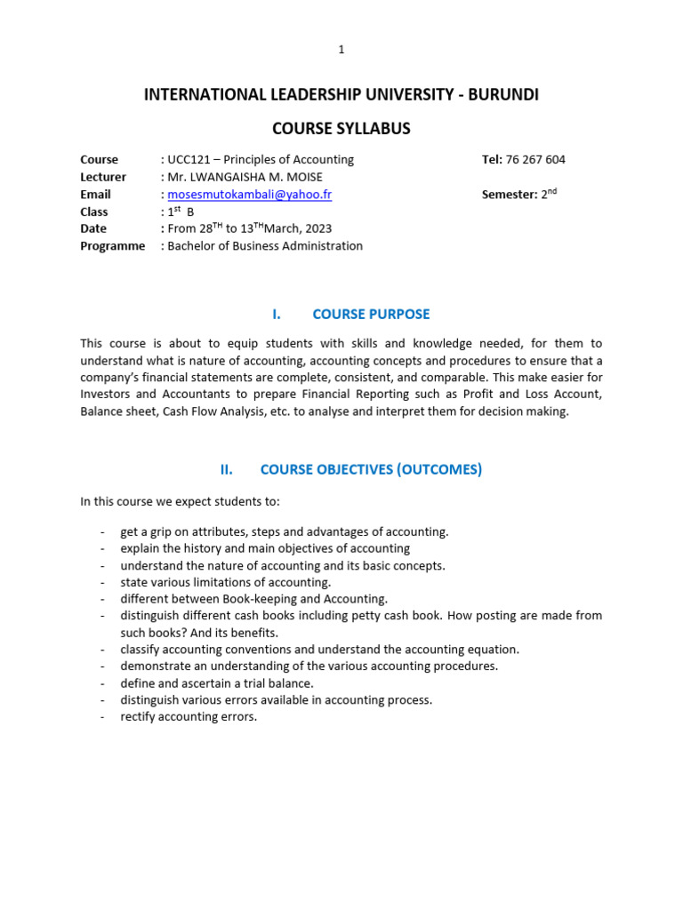 Principles of Accounting Syllabus (Revised) | PDF | Debits And Credits ...