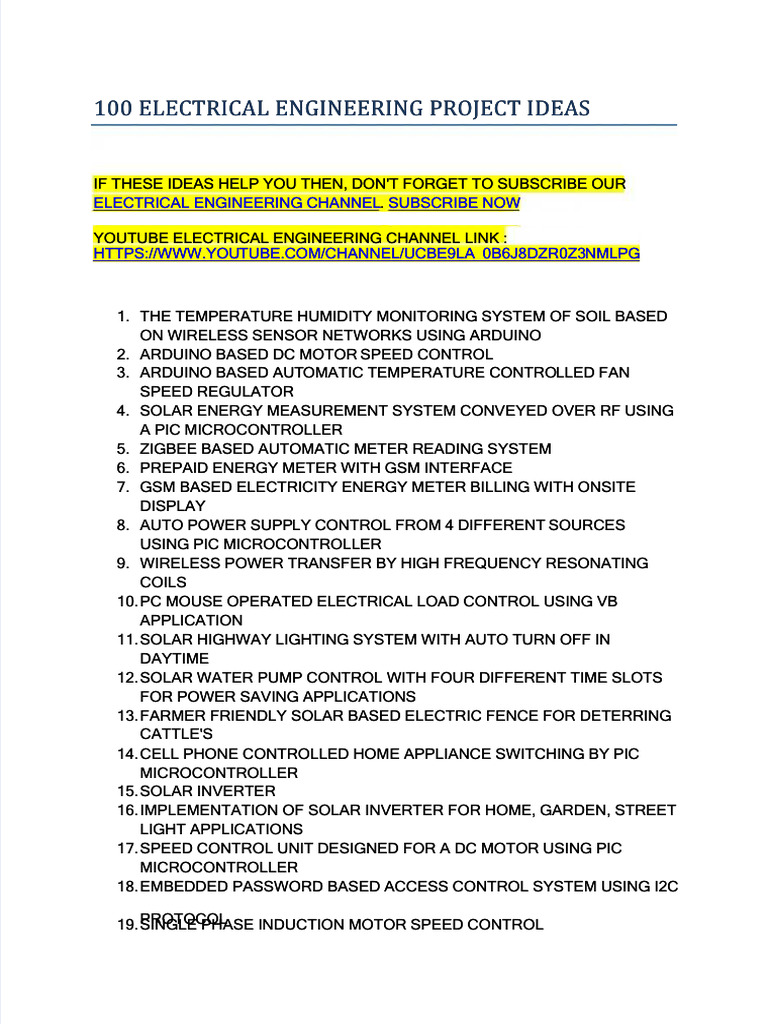 PDF 100 Electrical Engineering Project Ideas New Compress | PDF | Chess ...