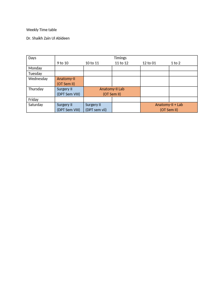 Weekly Time Table | PDF