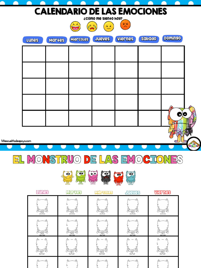 Calendario de Las Emociones Mi Escuelita de Apoyo | PDF