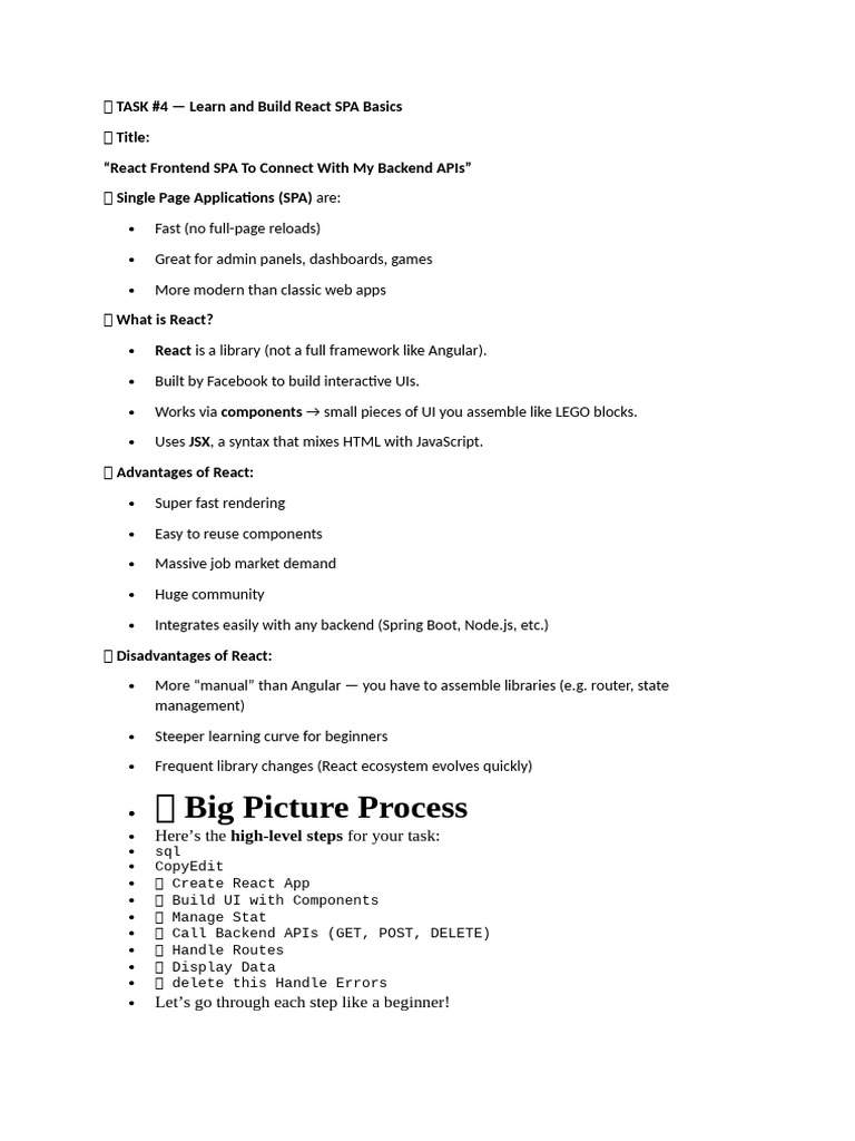 TASK 4 React SPA Frontend to Connect With Backend | PDF | Computing | Systems Architecture
