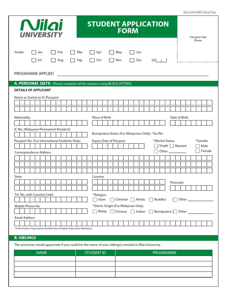 Nilai University Student Application Form | PDF | Fee