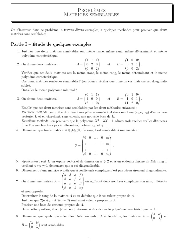 Méthodes de preuve de matrices semblables | PDF | Valeur propre ...