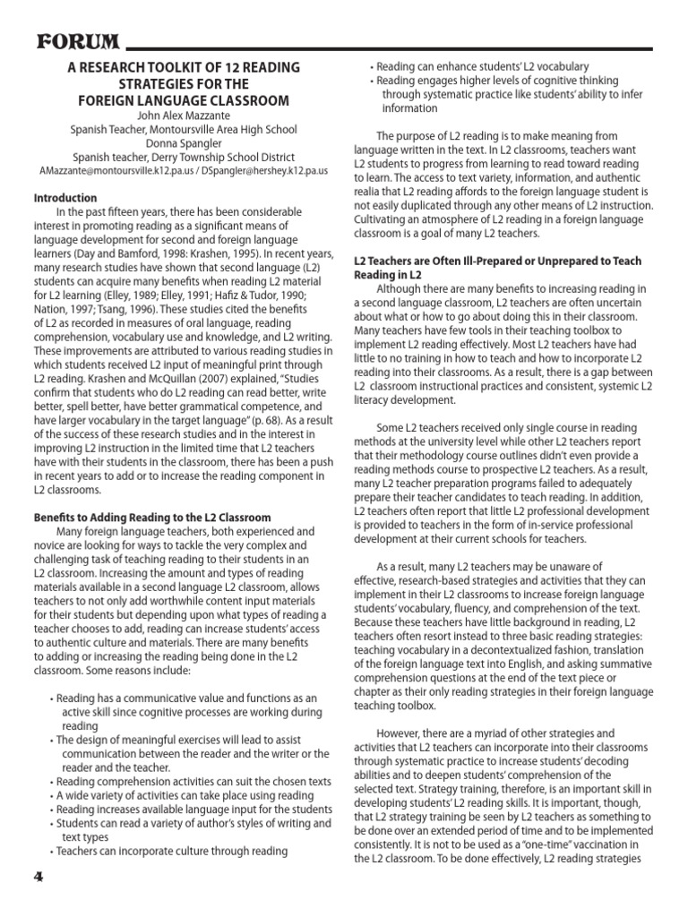 E 12 World Language Reading Strategies. Examples | PDF | Reading Comprehension | Second Language