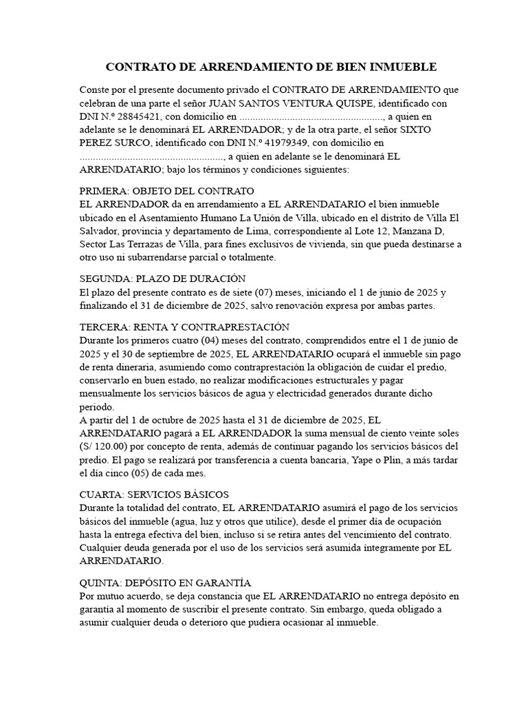 Contrato Arrendamiento Danytza Formal | PDF