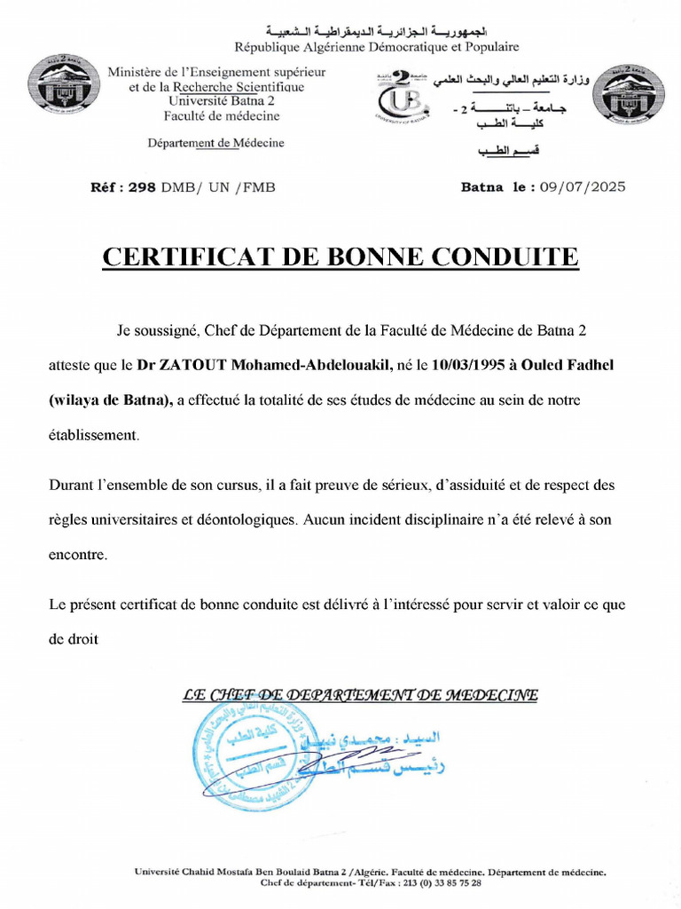 Certificat de Bonne Conduite | PDF