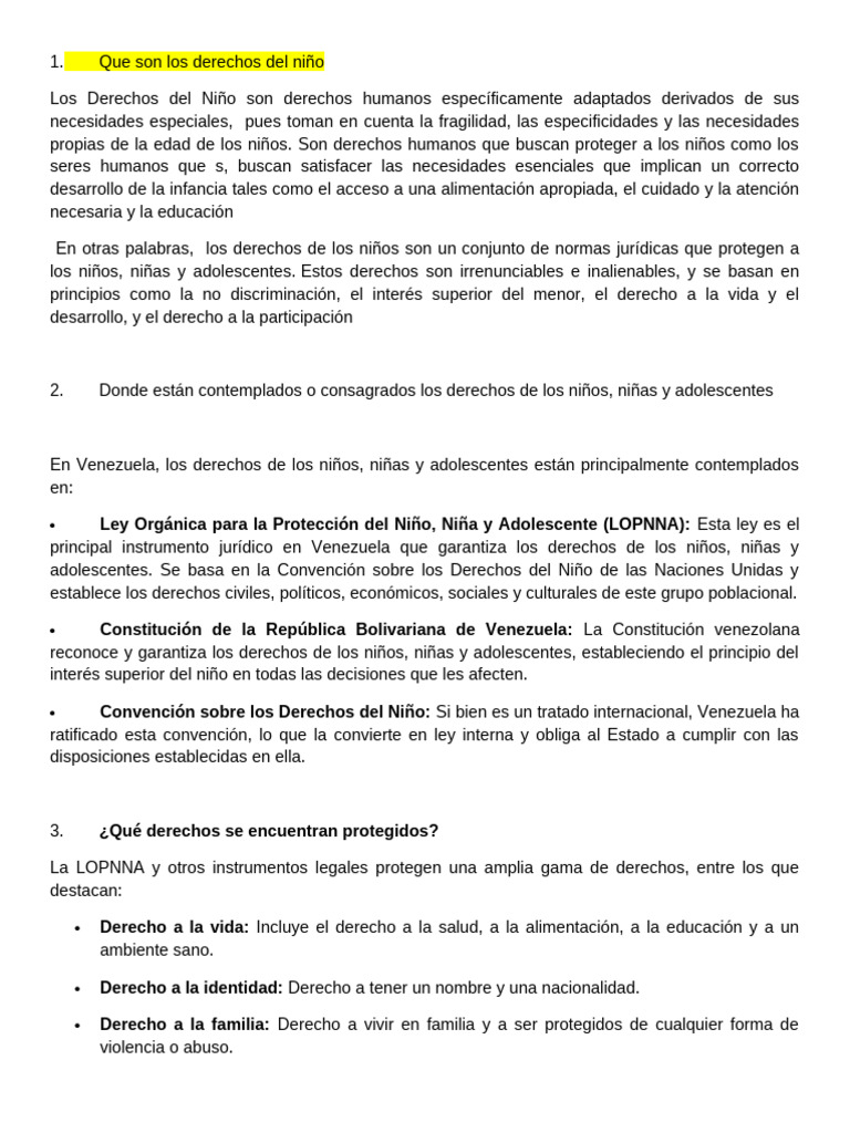 Que Son Los Derechos Del Niño | PDF | Derechos de los niños ...