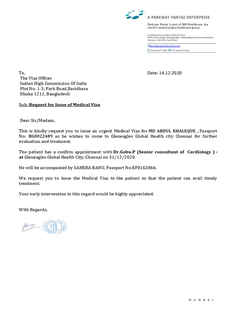 Medical Visa Request for Treatment in Chennai | PDF | Medicine | Health ...