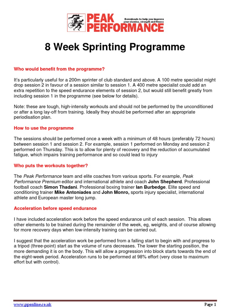 8-Week Sprinting Programme | PDF | Physical Exercise | Sports
