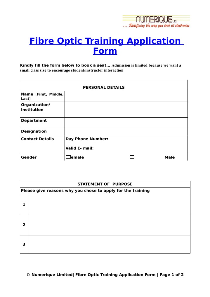Fibre Optic Training Application Form1 | PDF | Business