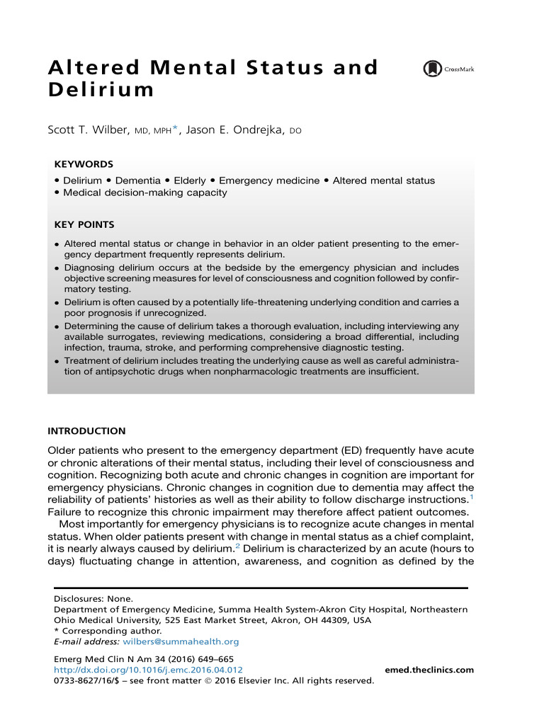 Altered Mental Status and Delirium | PDF | Stroke | Decision Making