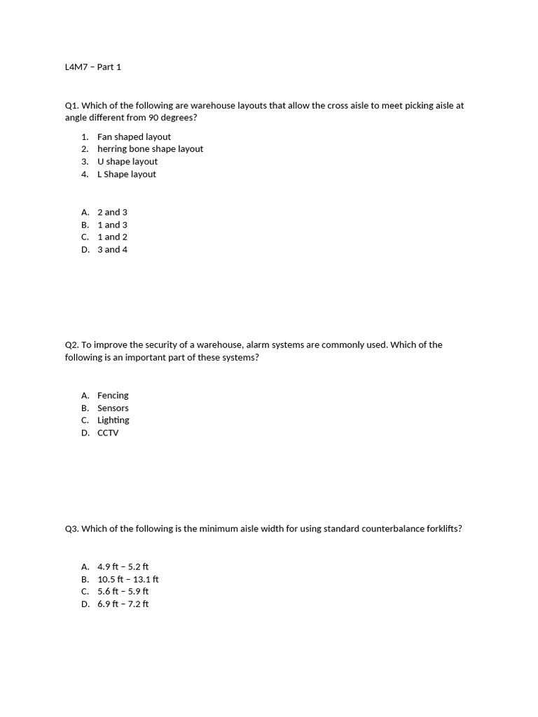 L4M7 Sequential Questions Part 1 - LO1 | PDF | Warehouse | Supply Chain ...