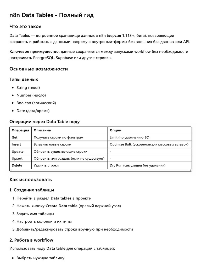 Data Tables n8n | PDF