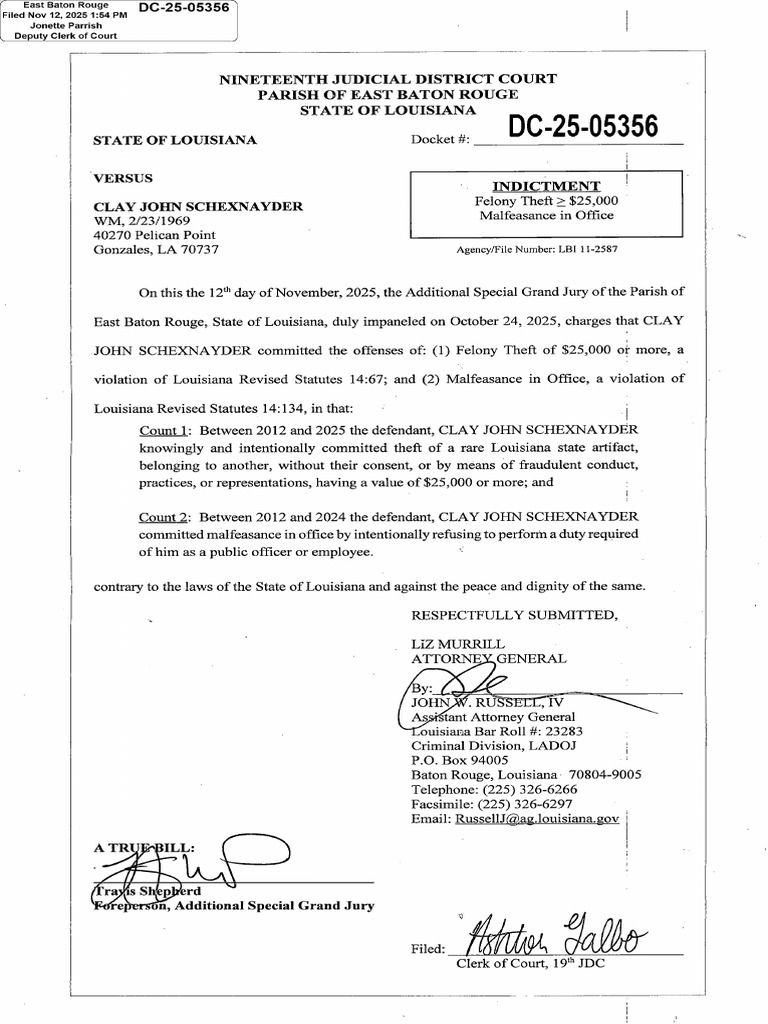 Clay Schexnayder Indictment | PDF