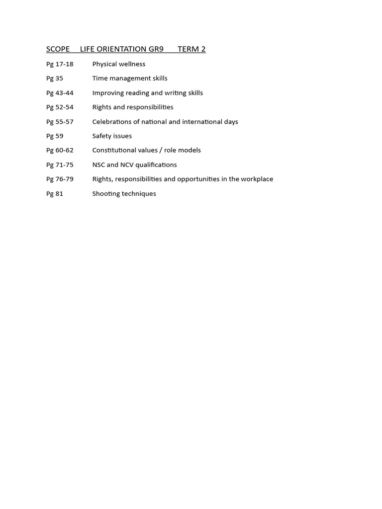 Scope Life Orientation Gr9 Term 2 | PDF