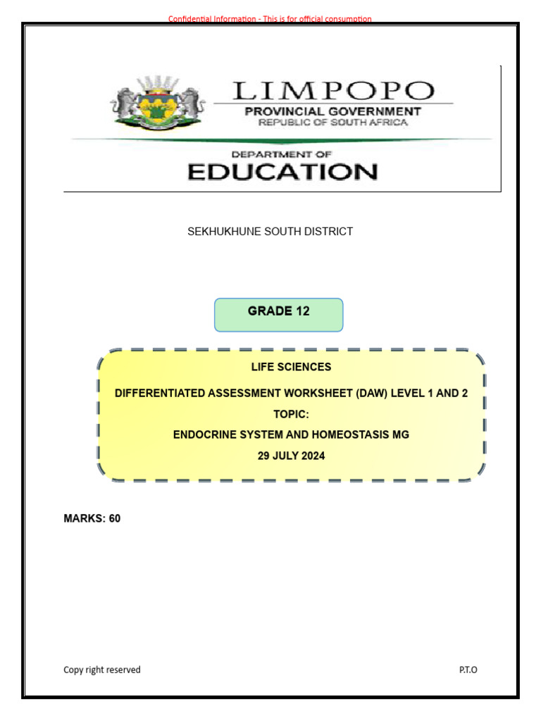 g12 Daw Level 1 and 2 (MG) Endocrine System and Homeostasis | PDF ...