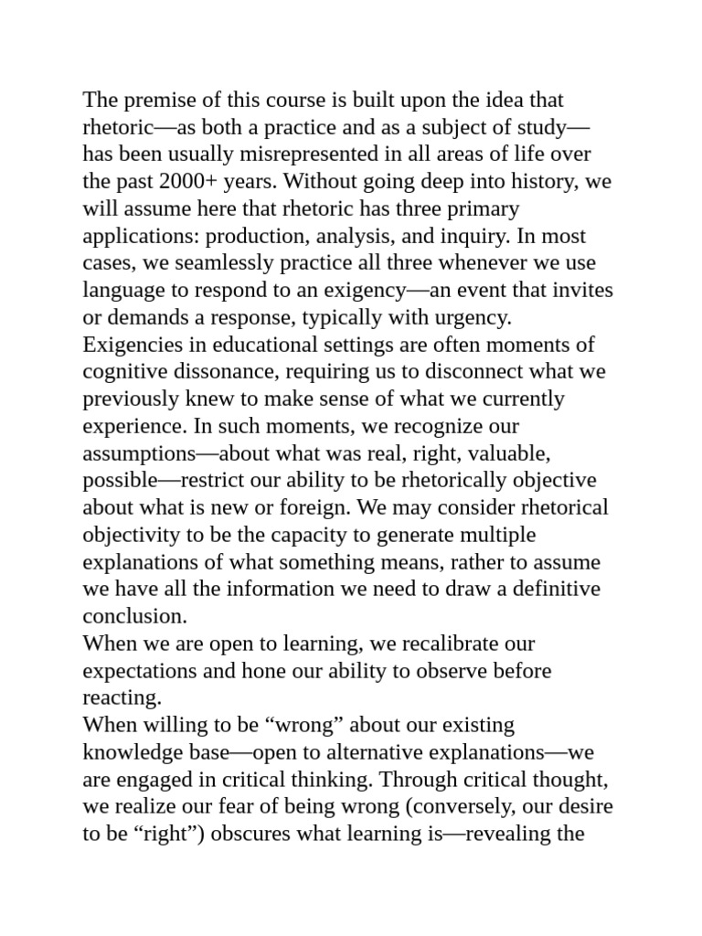 Rhetoric and Critical Thinking Course Guide | PDF | Thought | Critical ...