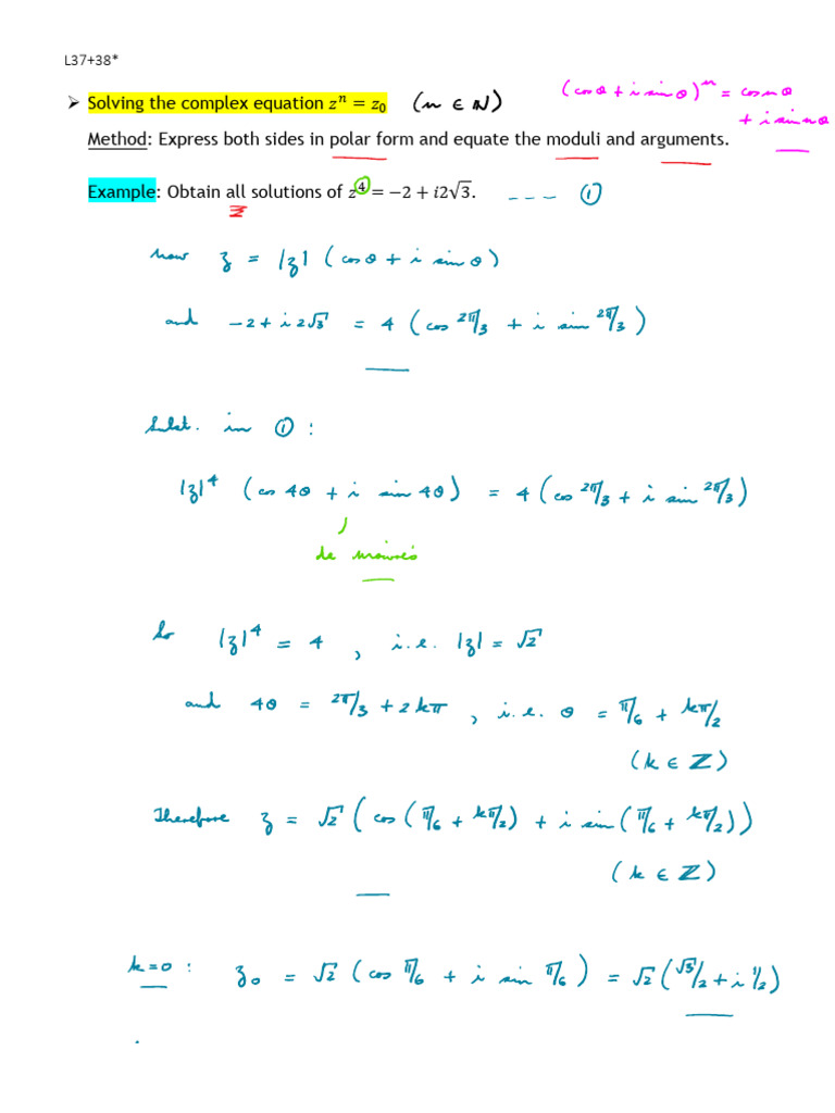 Solving The Complex Equation Method: Express Both Sides in Polar Form ...