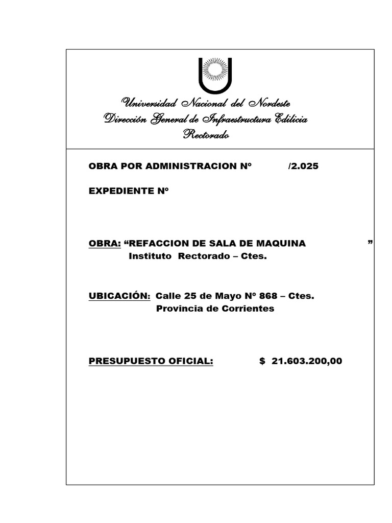 Obra Por Administracion REFACCION SALA DE MAQUINA Y TERRAZA INSTITUTO RECTORADO | PDF | Pintar ...