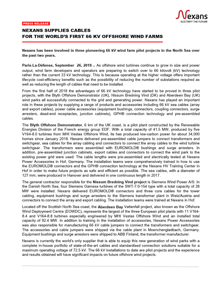2018-09-26_Nexans 66 KV Wind Projects_GB | PDF | Offshore Wind Power ...