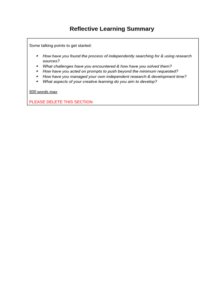 Reflective Learning Summary TEMPLATE | PDF