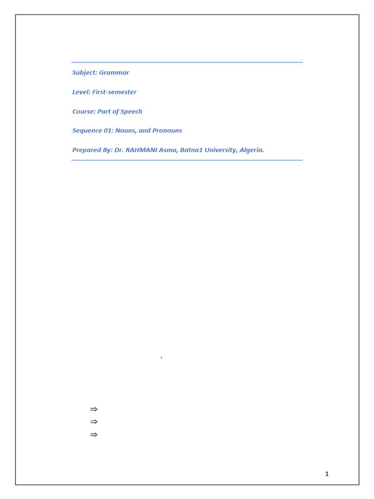 S1 Sequence 1 | PDF | Pronoun | Noun