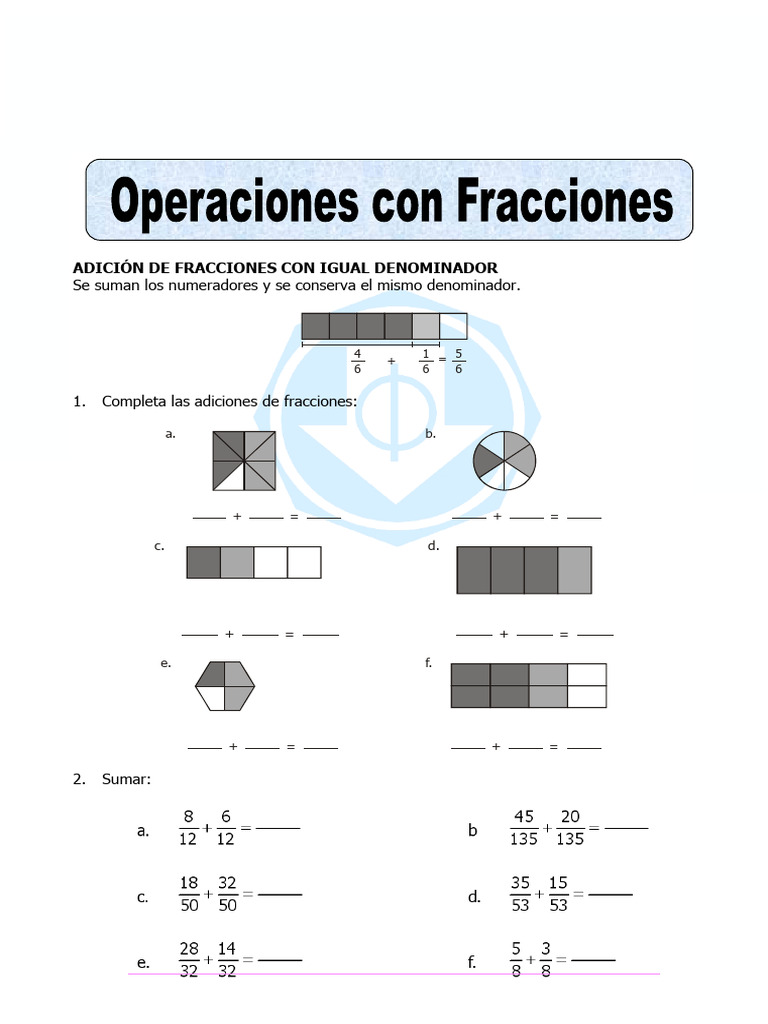 Suma y Resta de Fracciones para Quinto | PDF | Sustracción | Matemática ...