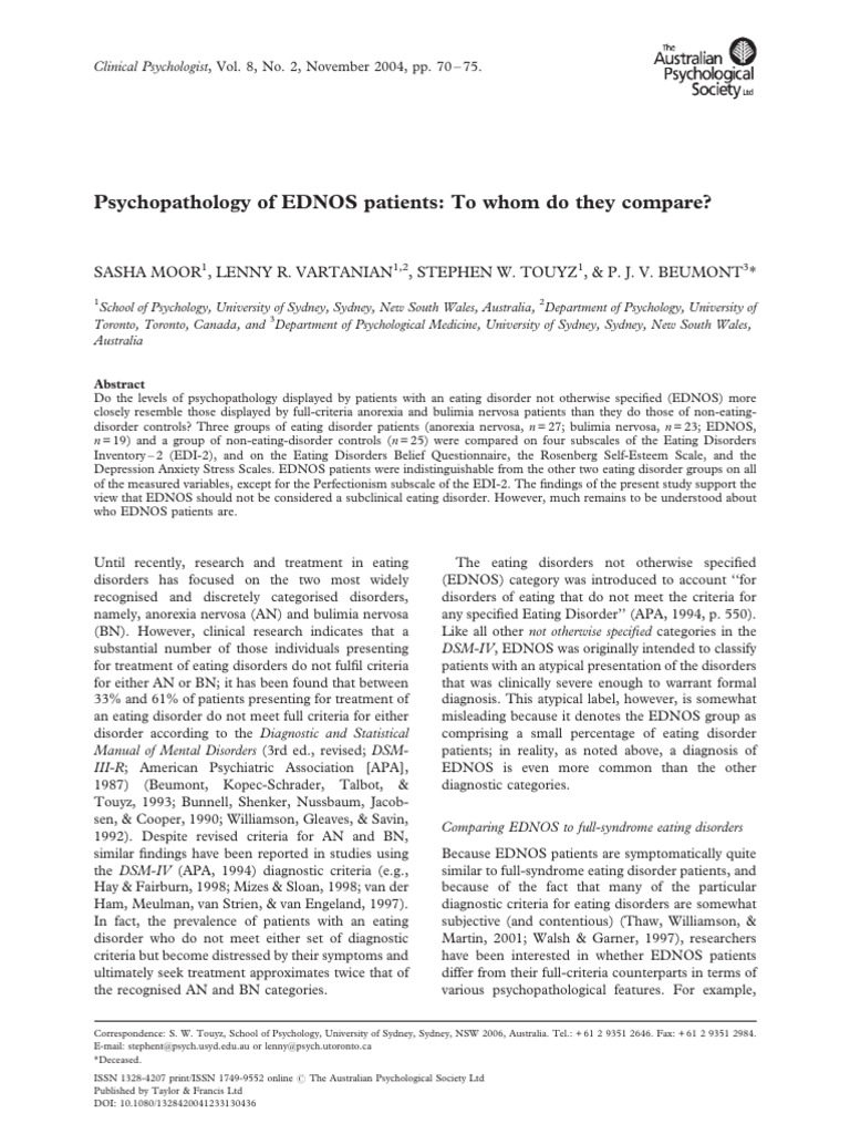 Clinical Psychologist - 2011 - Moor - Psychopathology of EDNOS Patients ...