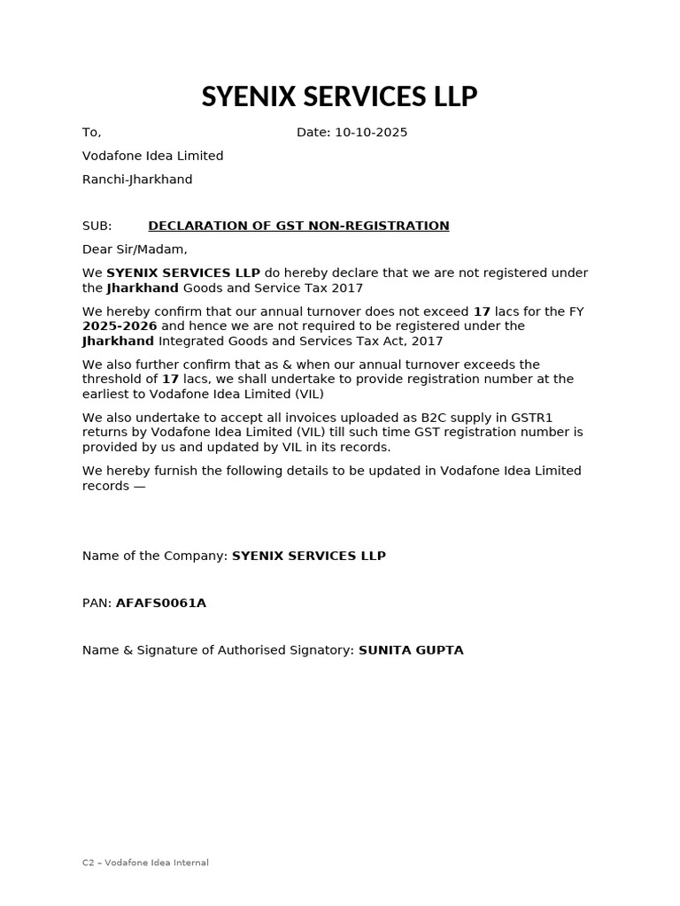 GST No Declaration Letter (1) | PDF