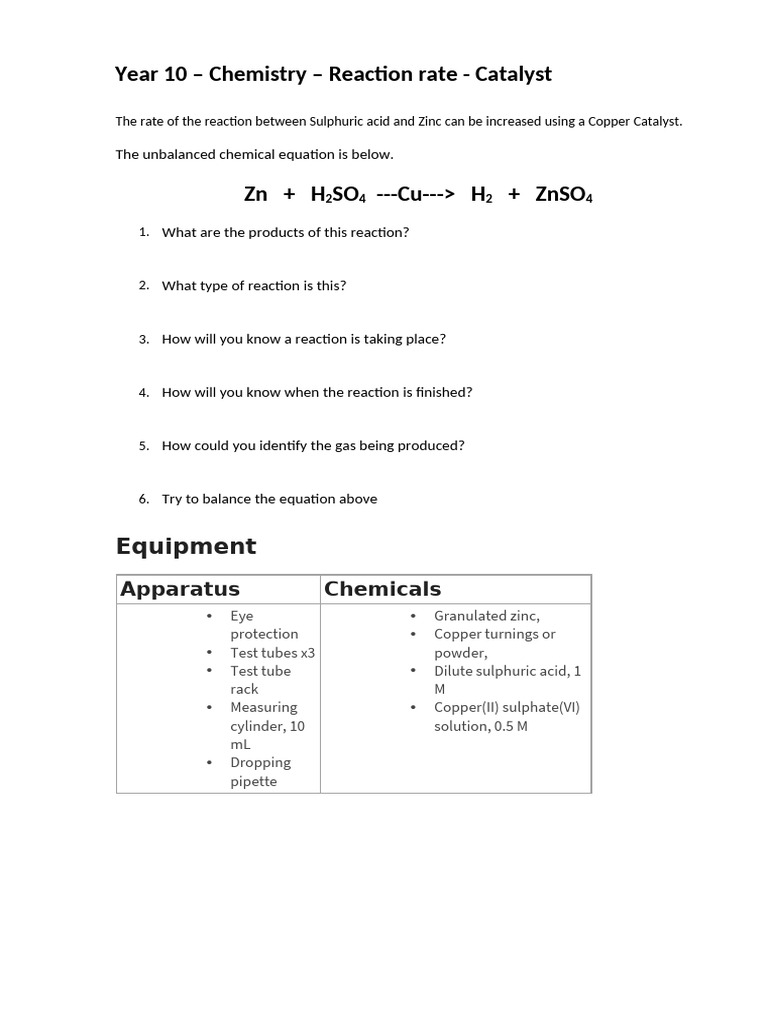 Practical Year 10 - Catalyst | PDF