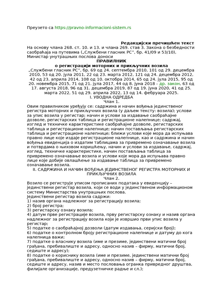 Pravilnik o Registraciji Motornih I Prikljucnih Vozila | PDF