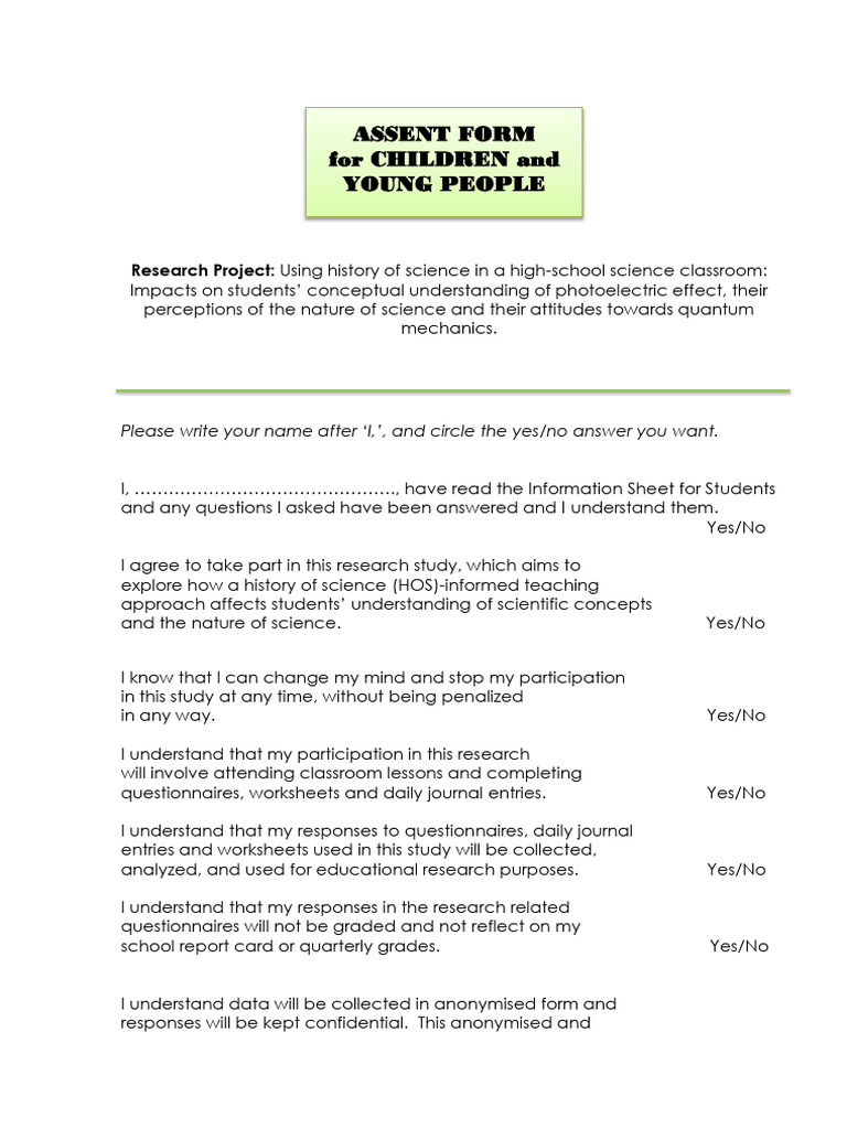 Student Assent Form | PDF