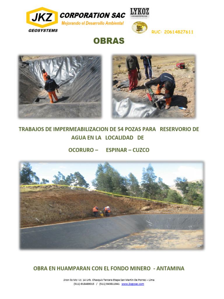 Presentacion de Obras y Productos JKZ Geosystems Corporation Sac | PDF