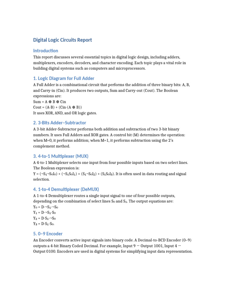 Digital Logic Report | PDF | Computer Science | Encodings