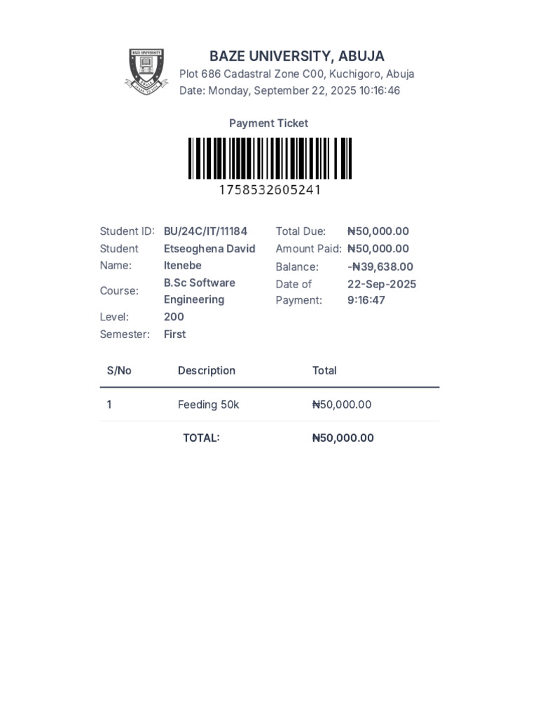 Baze University Payment System | PDF
