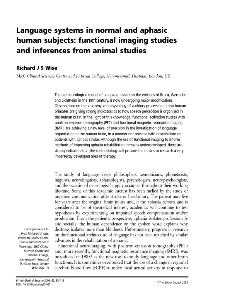 Wise2003-Language systems in normal and aphasic human | PDF | Auditory ...