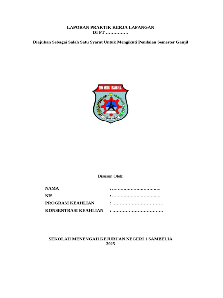 Format Laporan Praktik Kerja Lapangan - SMKN 1 Sambelia 2025 | PDF
